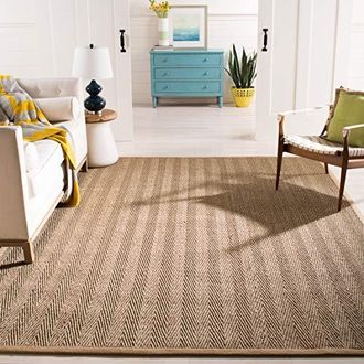 Safavieh Naturfaser Teppich für Wohnzimmer, Esszimmer, Schlafzimmer - Natural Fiber Collection, Kurzer Flor, Natur und Beige, 183 X 183 cm