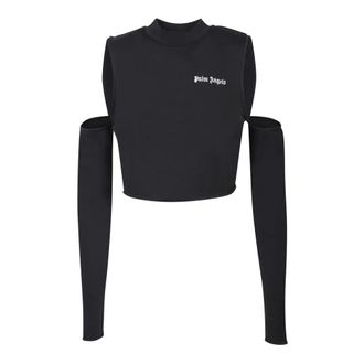 Palm Angels Femme, Tops, Noir, Taille: 40 FR Top &agrave; Manches Longues avec Logo Imprim&eacute;
