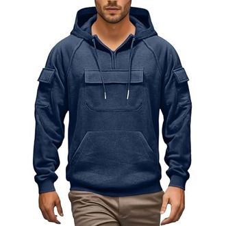 Generic Sweat &agrave; capuche pour homme - Demi-fermeture &eacute;clair - En polaire - D&eacute;contract&eacute; - Manches longues - Coupe droite - Sweat &agrave; capuche ample - Confortable -