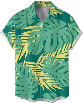 Generic Chemise hawa&iuml;enne amusante avec palmier pour homme boutonn&eacute;e &agrave; manches courtes - Chemise tropicale des Cara&iuml;bes &agrave; revers - Chemise d&eacute;t&eacute; des ann&eacute;es 80 