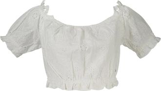 Guess Femme, Blouses et Chemises, Blanc, Taille: 42 FR Haut Blanc &agrave; Col Bateau et Manches Courtes