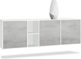 Vladon Kommode Cuba, Made in Germany, Wei&szlig; matt/Beton Oxid Optik - Modernes Sideboard f&uuml;r Ihr Wohnbereich - (BxHxT) 182x53x35 cm