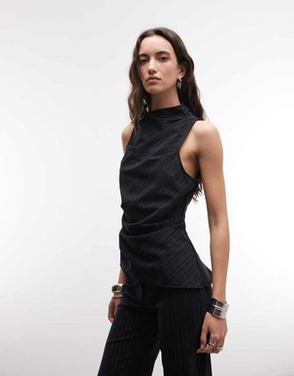 Weekday Drapiertes Anzugoberteil in Marineblau gestreift mit engem Saum, Kombiteil-Navy