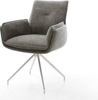 DELIFE Esszimmerstuhl Nela-Flex Boucl&eacute; Soft Schlamm Kreuzgestell konisch Edelstahl, Esszimmerst&uuml;hle