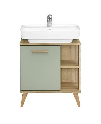 PELIPAL Waschbeckenunterschrank Quickset 963 in Salbei Nachbildung/Riviera Eiche quer Nachbildung, 60,5 cm breit | Waschbeckenschrank ohne Waschbecken mit 1 T