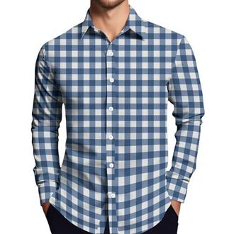 Generic Chemise &agrave; manches longues pour homme - Avec motif &agrave; carreaux - En coton m&eacute;lang&eacute; - Chemise de loisirs avec boutonni&egrave;re sur toute la longueur et col cla