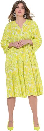 Miamoda Damen gro&szlig;e Gr&ouml;&szlig;en &Uuml;bergr&ouml;&szlig;en Plus Size Kleid, A-Linie, Bl&auml;tter-Muster, Volants limettengr&uuml;n 48 841858409-48