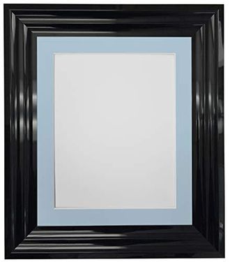 Frames by Post Firenza Bilderrahmen, Hochglanz, Kunststoff, Glas, mit blauem Passepartout, 30,5 x 25,4 cm, für Bildgröße 25,4 x 20,3 cm, Schwarz