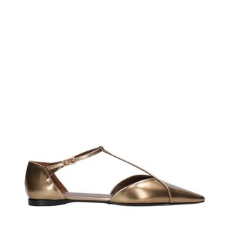 Max Mara Femme, Chaussures, Brun, Taille: 39 EU Chaussures plates en cuir marron avec bride en T