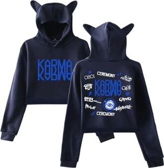 Generic SKZ Karma Tracklist Sweat &agrave; capuche avec oreilles de chat SKZ World Tour Merch pour femme Manches longues, bleu marine, M