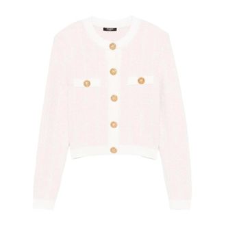 Balmain Femme, Pulls, Rose, Taille: 36 FR Gilet Court En Tweed Orn&eacute;