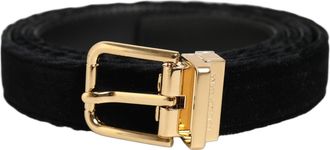 Dolce & Gabbana Velvet with Gold-Tone Buckle Belt - Black