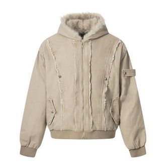 Generic Parka dhiver pour homme avec col en fausse fourrure style vintage, abricot, XL