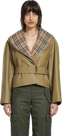 Burberry Cropped Cotton Jacket with Check Warmer