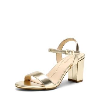 Dream Pairs Sandales &agrave; talons &eacute;pais pour femme - Bout ouvert - Sangle de cheville - Tendance - Pour f&ecirc;te de mariage, dor&eacute; clair, 38 EU