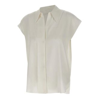 Vince Femme, Blouses et Chemises, Blanc, Taille: 40 FR Stretch-Silk Hidden-Placket Cap-Sleeve Blouse