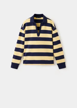 Mango Pull-over rayures col polo jaune pastel - Femme - XS - MANGO