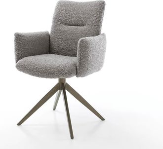 DELIFE Drehstuhl Jova-Flex mit Armlehnen Bouclé Silbergrau Kreuzgestell breit Effektfinish Titan 360° drehbar Taschenfederkern, Esszimmerstühle