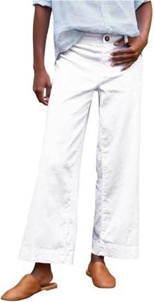 Generic Pantalon de travail pour femme - Taille &eacute;lastique - Poches droites - Couleur unie - Pantalon d&eacute;contract&eacute; - Pantalon long en jersey pour femme, blanc, 