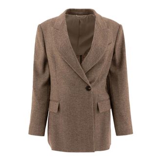 Brunello Cucinelli Femme, Vestes, Brun, Taille: 40 FR Blazer Chevron Marron Élégant Moderne