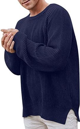 Generic MODSGUE Pull en tricot pour homme - Col rond - Tricot fin - Manches longues - Pull daffaires - Coupe ajust&eacute;e - Haut basique - Pull de travail - Pull l