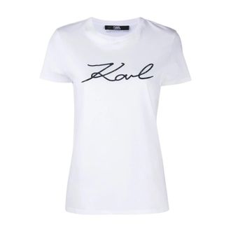 Karl Lagerfeld Logo Strass T-Shirt - - Tops - Damen - Wei&szlig; - L