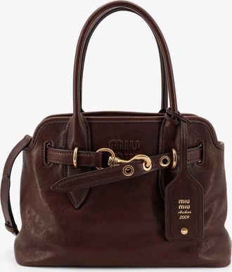 Miu Miu Aventure leather handbag with embossed lettering logo - MIU MIU - gender_Woman