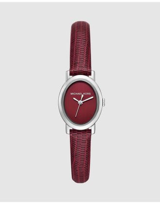Michael Kors Maude montre en cuir bordeaux &agrave; trois aiguilles argent&eacute;e