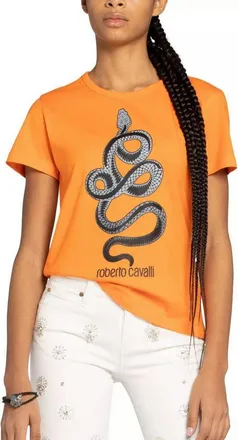 Roberto Cavalli T-Shirt Firenze Damen RC Monogram Snake-Print Slim Fit Street-Chic-Stil, perfekt f&uuml;r moderne Outfits