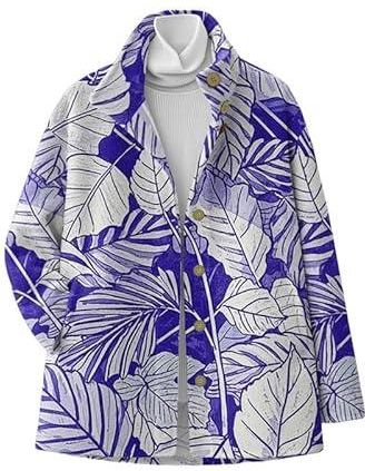 Keephen Femmes Polaire Veste Boho Floral 3D Impression Flou Flanelle Manches Longues Manteau Hiver Chaud Bouton vers Le Bas Vêtement extérieur avec Poches