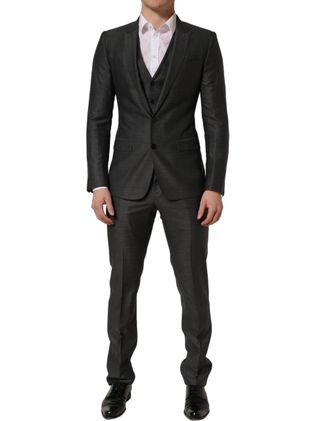 Dolce & Gabbana Mens Gray Martini Slim Fit Formal 3 Piece Suit Virgin Wool Silk