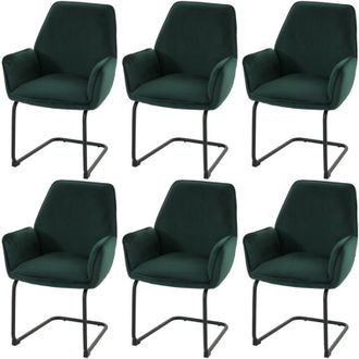 Hhg Neuwertig] 6er-Set Freischwinger HHG 410, Esszimmerstuhl K&uuml;chenstuhl Stuhl, Stoff/Textil &Ouml;ko-Tex mvg gr&uuml;n