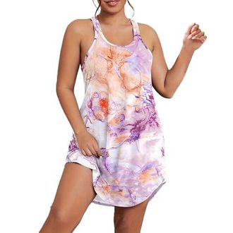 Generic Chemise de nuit sans manches pour femme - Robe d&eacute;bardeur de nuit pour femme grande taille - Robe de nuit d&eacute;t&eacute; &agrave; col rond sans manches - Chemise de nui