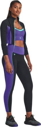 Under Armour Project Rock Jacke f&uuml;r Damen, kurz geschnitten, Fitnessstudio (Violett/Schwarz)