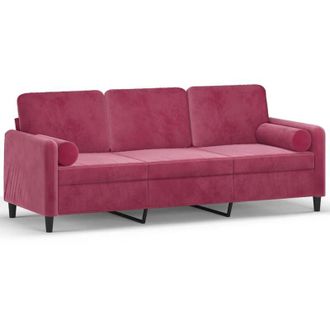 vidaXL 3-Sitzer-Sofa mit Zierkissen Weinrot 180 cm Samt - Vidaxl