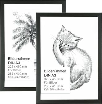 Licht-Erlebnisse Holzrahmen Wand 2 St&uuml;ck 45 x 32,5 cm bruchsicher Fotorahmen Din A3 Bilderrahmen Schwarz f&uuml;r Bilder Fotos Urkunden Rahmen Wohnzimmer Flur