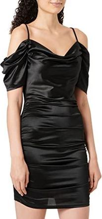 Koucla Mini robe de soirée en satin pour femme, Noir, XL