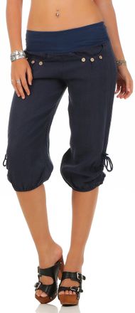 Malito more than fashion Malito Damen Capri Hose aus Leinen | Stoffhose in Unifarben | Freizeithose für den Strand | Chino - Kurze Hose 6302 (dunkelblau, XL)
