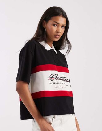 Tommy Hilfiger x Cadillac - F1 - Kastiges, kurz&auml;rmliges Rugby-Hemd in Schwarz