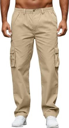 Generic Pantalon cargo pour homme - Coupe droite - Coupe droite - Pantalon de travail d&eacute;contract&eacute; - Couleur unie - Pantalon de jogging - Pantalon de randonn&eacute;e
