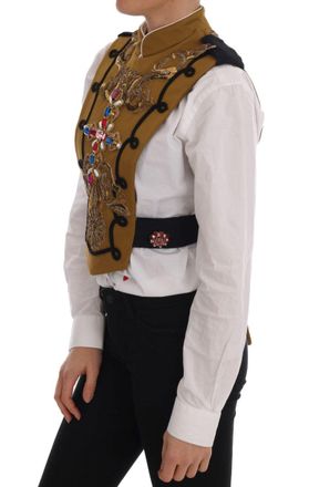 Dolce & Gabbana Womens Yellow Crystal Cross Vest Jacket Cotton Clothing