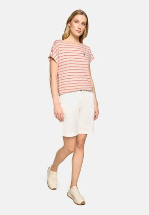 Betty Barclay Kurzarmshirt BETTY BARCLAY Damen mit U-Boot-Ausschnitt, Damen, Gr. 36, beige, rot, Jersey, Obermaterial: 95% Viskose, 5% Elasthan, loose fit normal, U