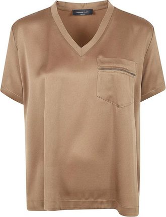 Fabiana Filippi Femme, Tops, Brun, Taille: 38 FR Haut &agrave; Manches Courtes Col V