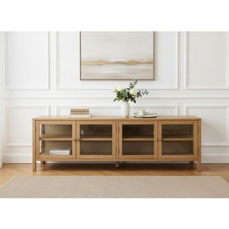 BOBOCHIC Meuble TV 4 portes 160 cm CARMEN placage ch&ecirc;ne massif