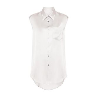 Maison Margiela Asymmetrisches &auml;rmelloses Hemd im Futter-Look - - Blouses & Shirts - Damen - Grau - XS