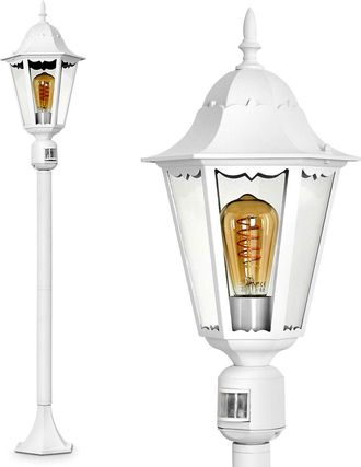 HOFSTEIN Außenleuchte Hongkong mit Bewegungsmelder, Stehleuchte in antikem Look, Aluguß in Weiß mit Klarglas-Scheiben, Wegeleuchte 122 cm, Retro/Vintage Garten