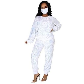 Generic Surv&ecirc;tement pour femme avec deux tenues - Fermeture &eacute;clair quart - Sweat surdimensionn&eacute; - Pantalon de surv&ecirc;tement &agrave; jambe large - Ensemble dautomne po