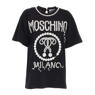 Moschino Pearls Double Question Mark Logo T-Shirt - - Tops - Damen - Schwarzk - XS