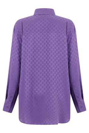 Gucci Womens Long-Sleeved Silk Monogram Shirt - Purple