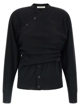 Christophe Lemaire Wool-Acrylic Blend with Trompe-lOEil Design Cardigan - Black